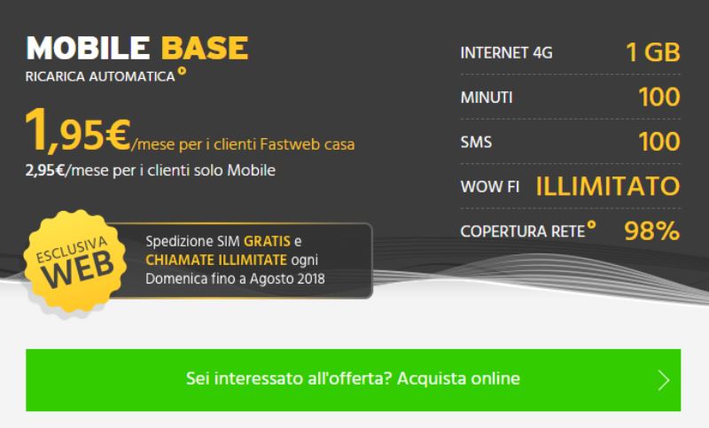 Fastweb Mobile base: Tariffa più economica per cellulare con internet ...